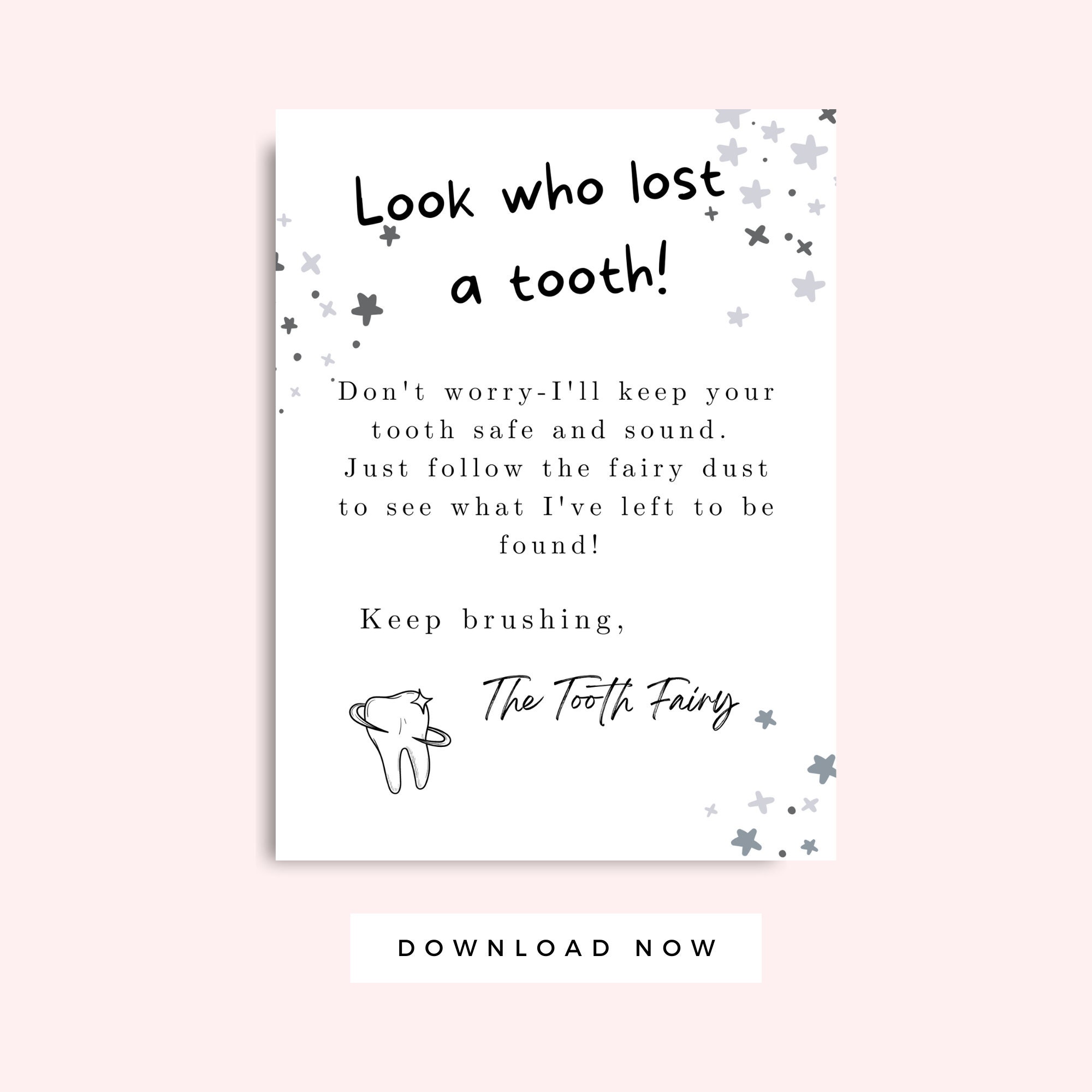 Tooth Fairy Letter and Lost Tooth Receipt for Kids Printable Black and ...
