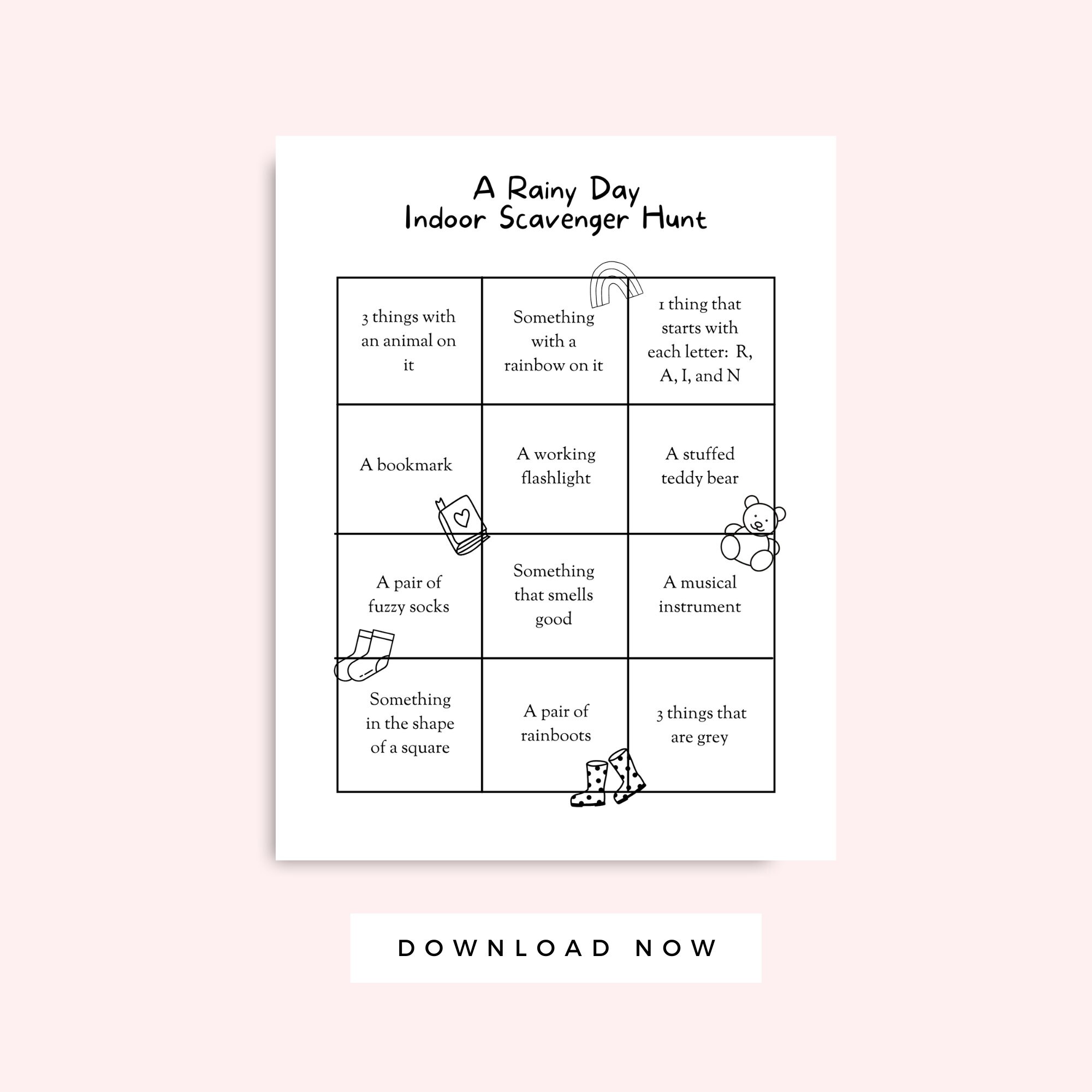 Rainy Day Activities for Kids, Printable Rainy Day Packet, 5 Page Black ...