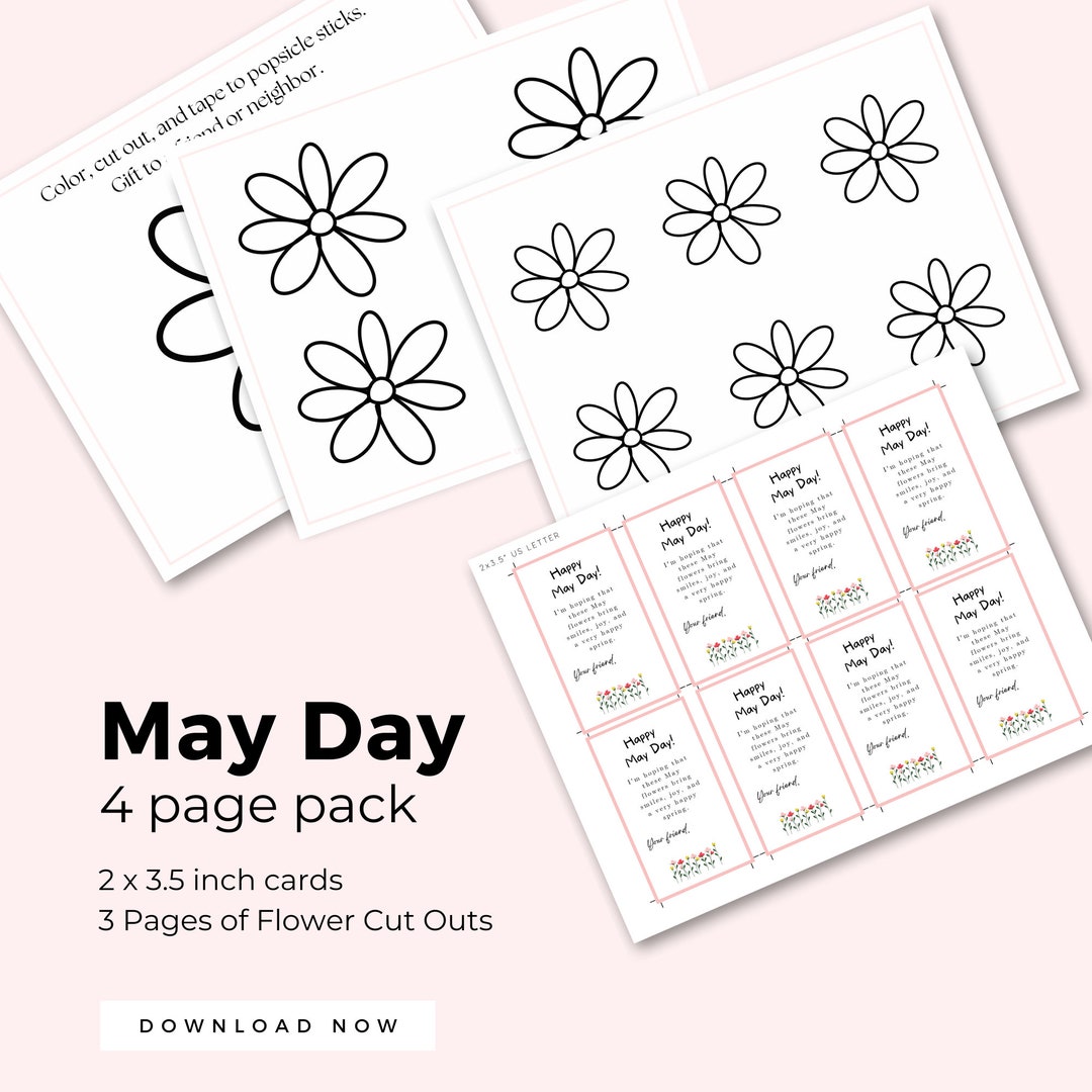 May Day Cards for Kids Printable, 2 X 3.5 Inch With Flower Cutouts, May ...