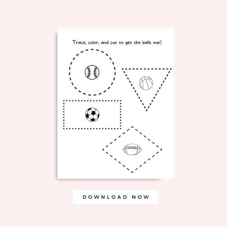 Preschool Scissor Skills Printable Worksheet Black and White Sports ...