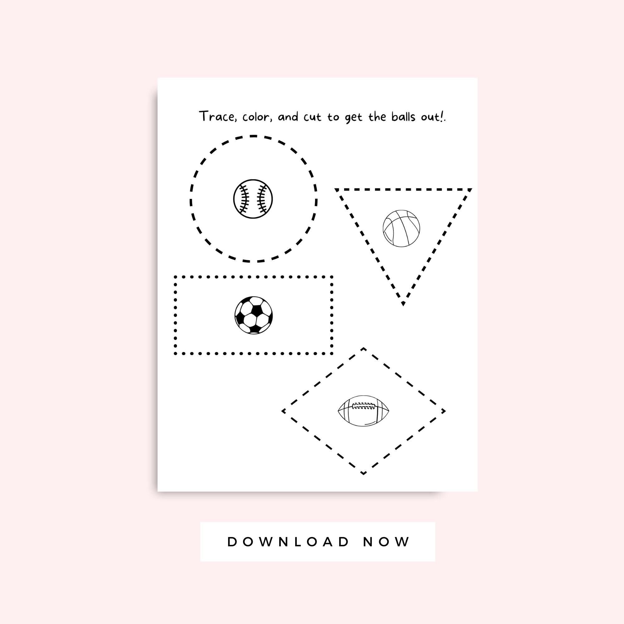 Preschool Scissor Skills Printable Worksheet Black and White Sports ...