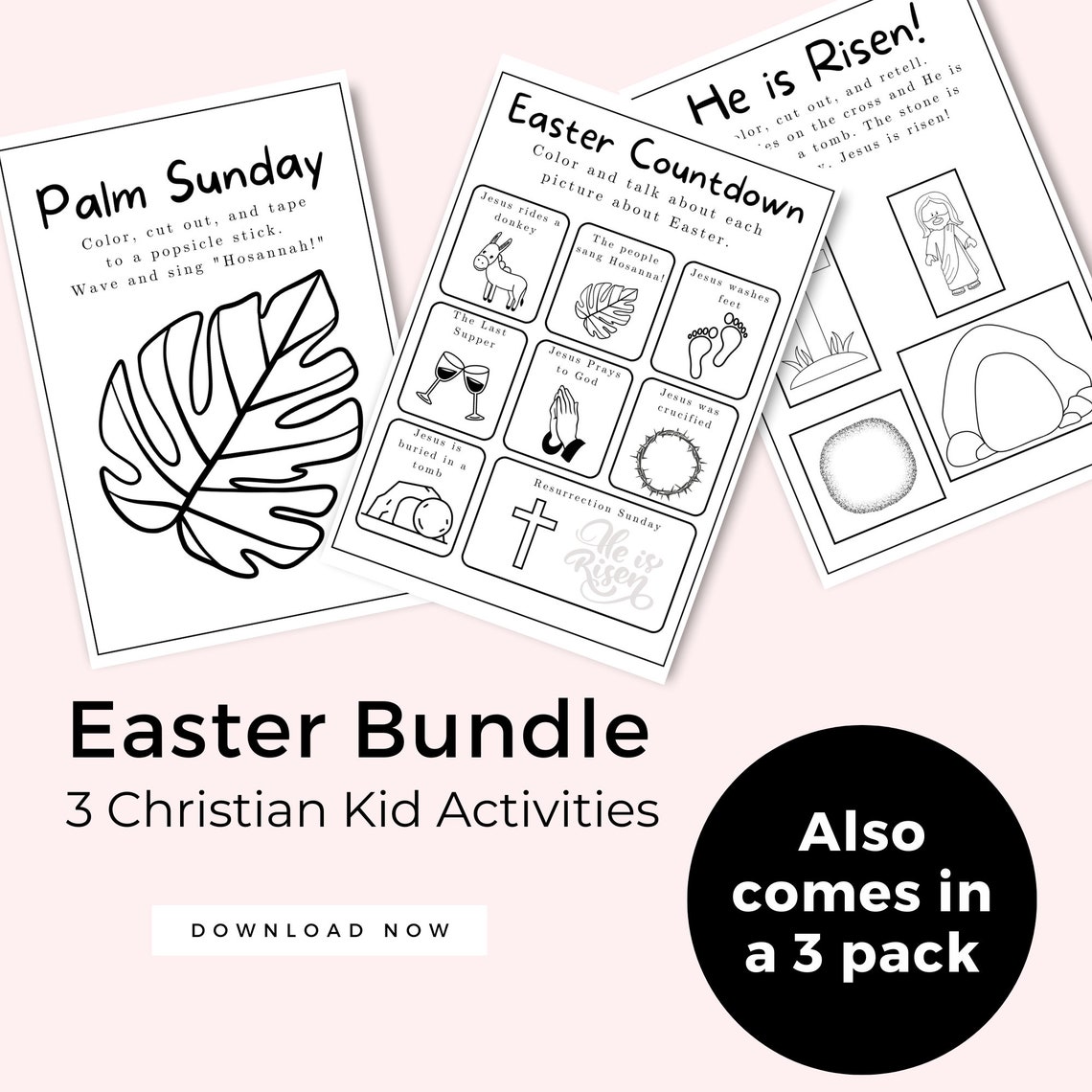 Easter Countdown Printable for Kids Black and White, Good Friday, Palm ...