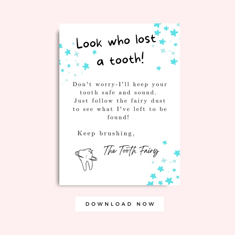 Tooth Fairy Letter for Kids Printable, Teal Tooth Fairy Note, Lost ...