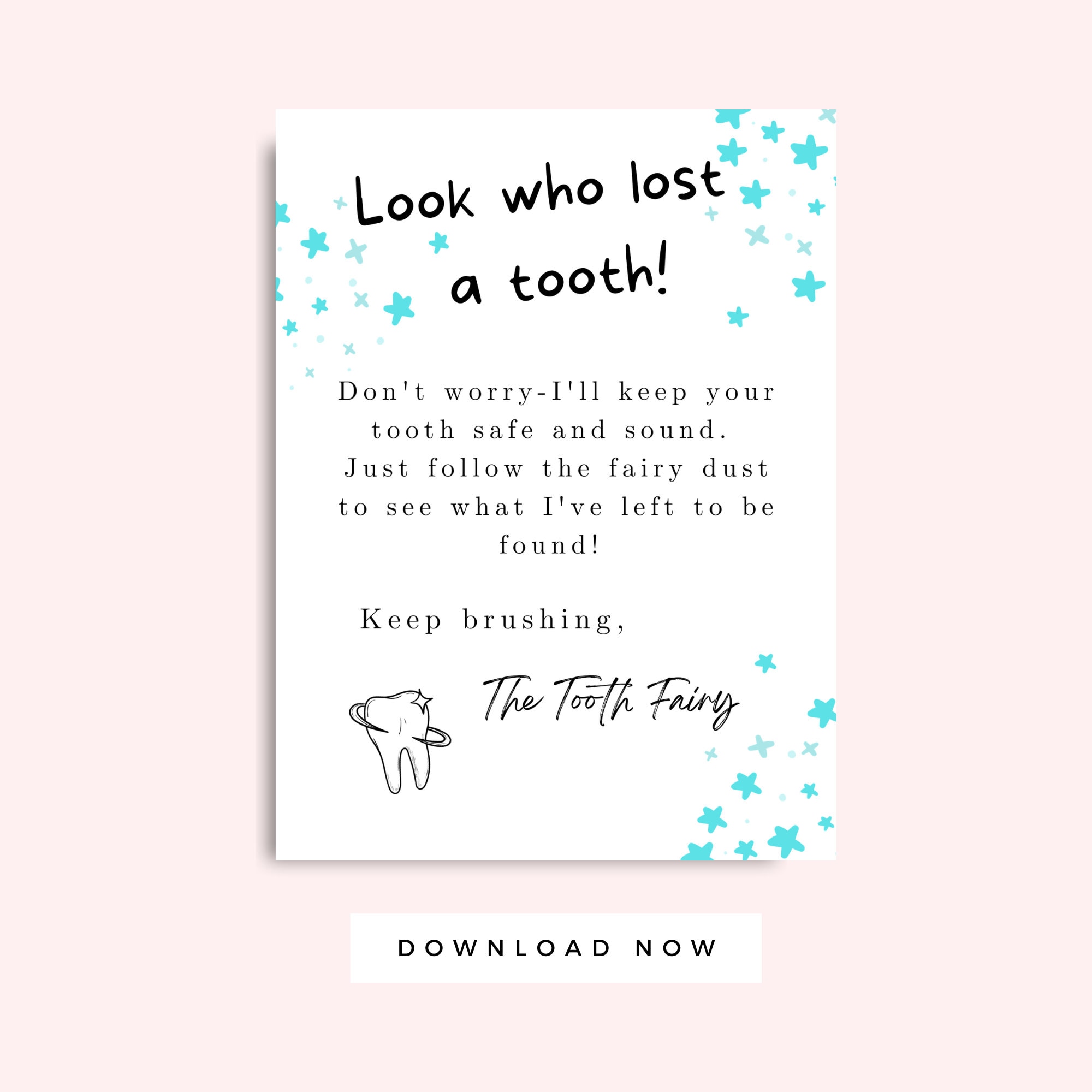 Tooth Fairy Letter for Kids Printable, Teal Tooth Fairy Note, Lost ...