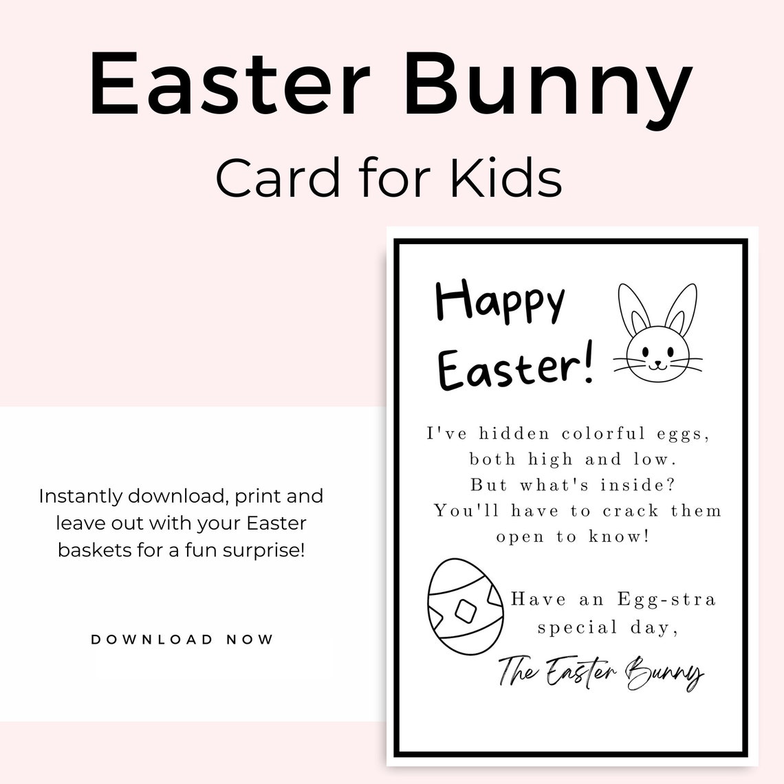 Easter Bunny Letter for Kids Printable Black and White, Easter Kid ...