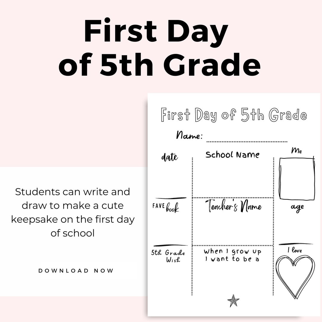 Back to School Sign Printable, First Day of 5th Grade Printable ...