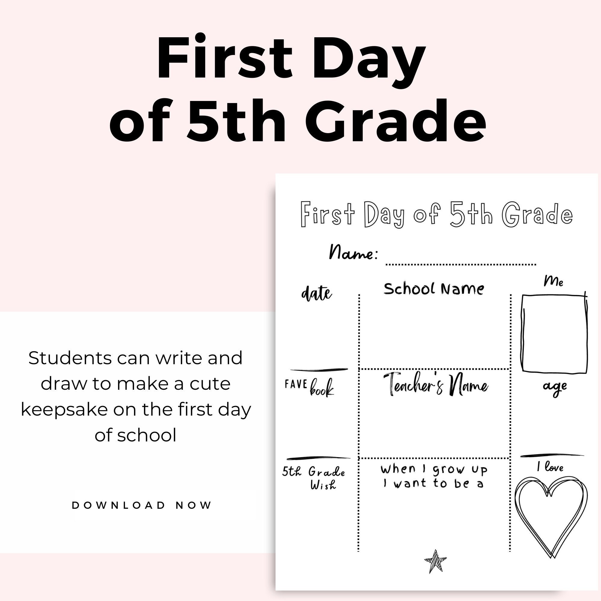 Back to School Sign Printable, First Day of 5th Grade Printable ...