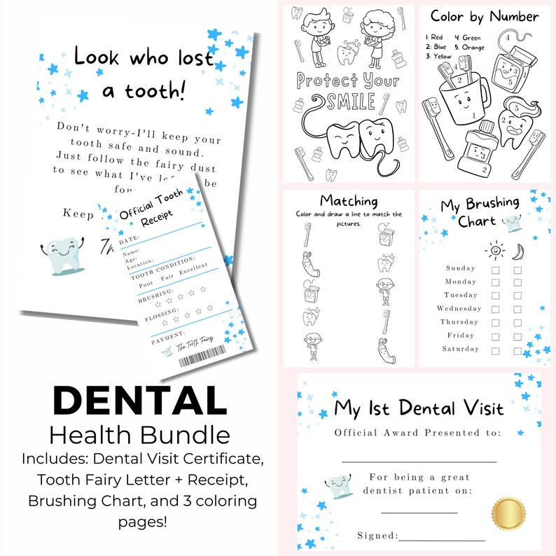 Dental Health Printable Activities for Kids 6 Pack, Tooth Fairy Letter ...