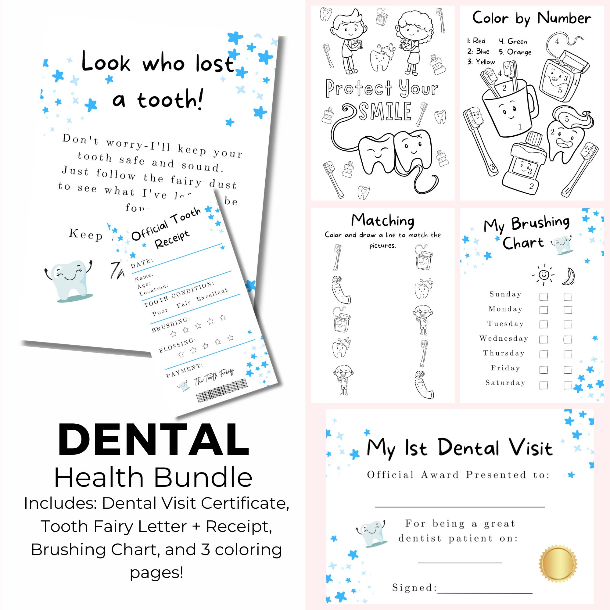 Dental Health Printable Activities for Kids 6 Pack, Tooth Fairy Letter ...