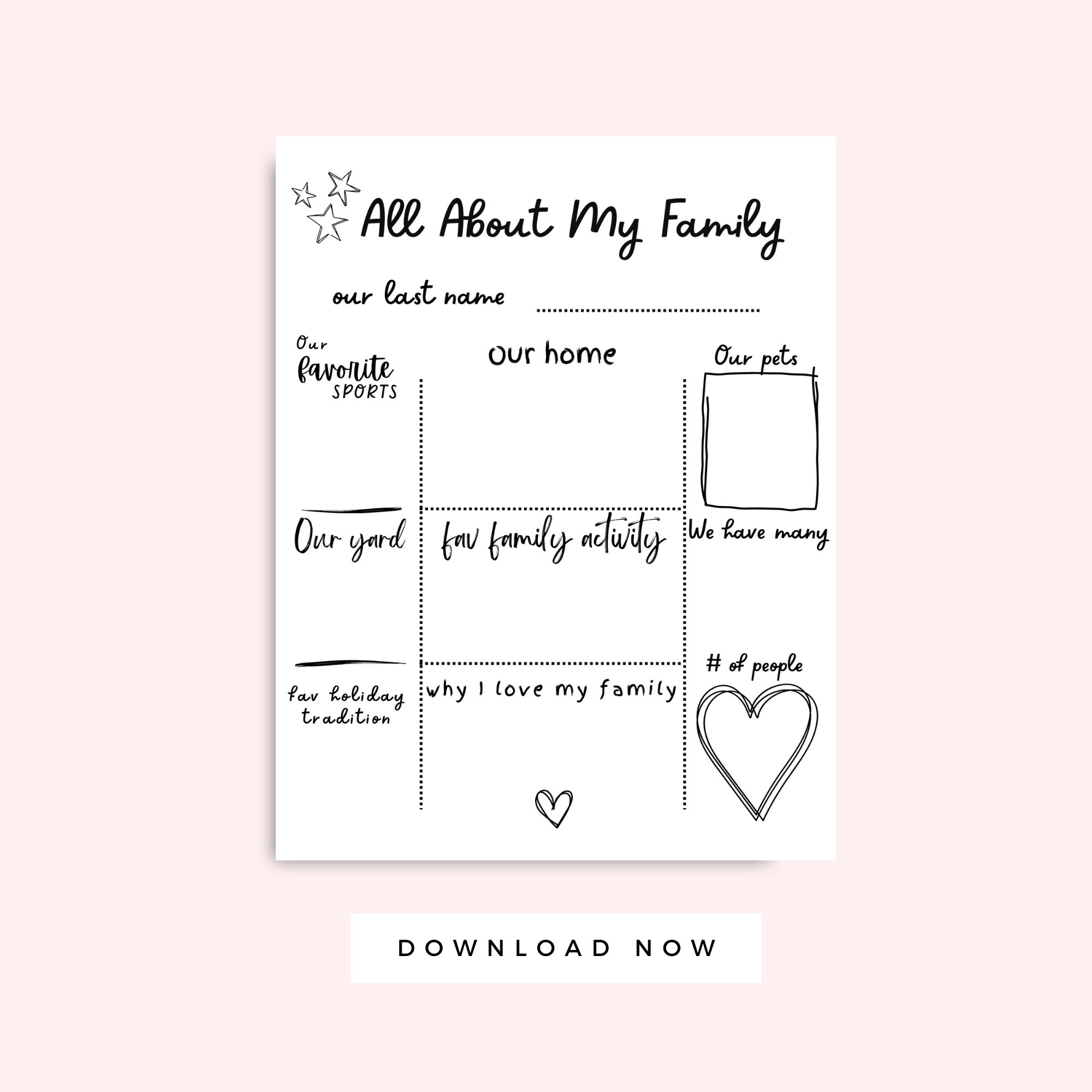 All About My Family Activity Page for Preschoolers or Kids Multicolor and Black and White ...