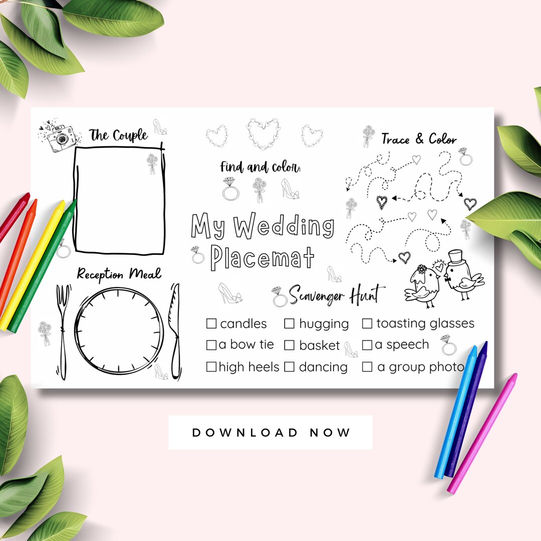 Children Activities Wedding Placemat, Wedding Reception Dinner Coloring ...