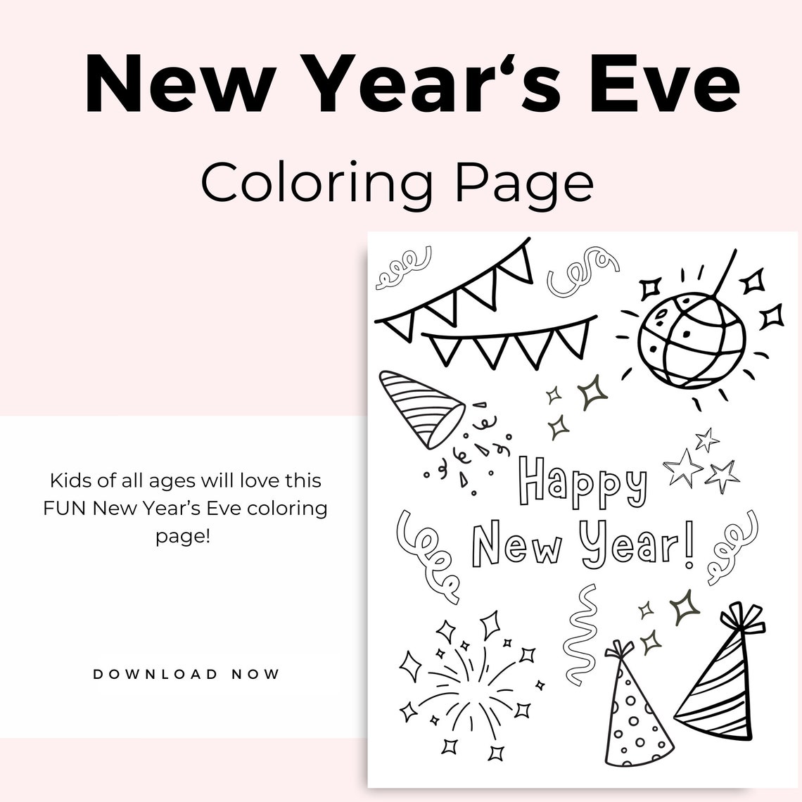 New Years Eve Coloring Page for Kids, New Year Activities for Kids ...