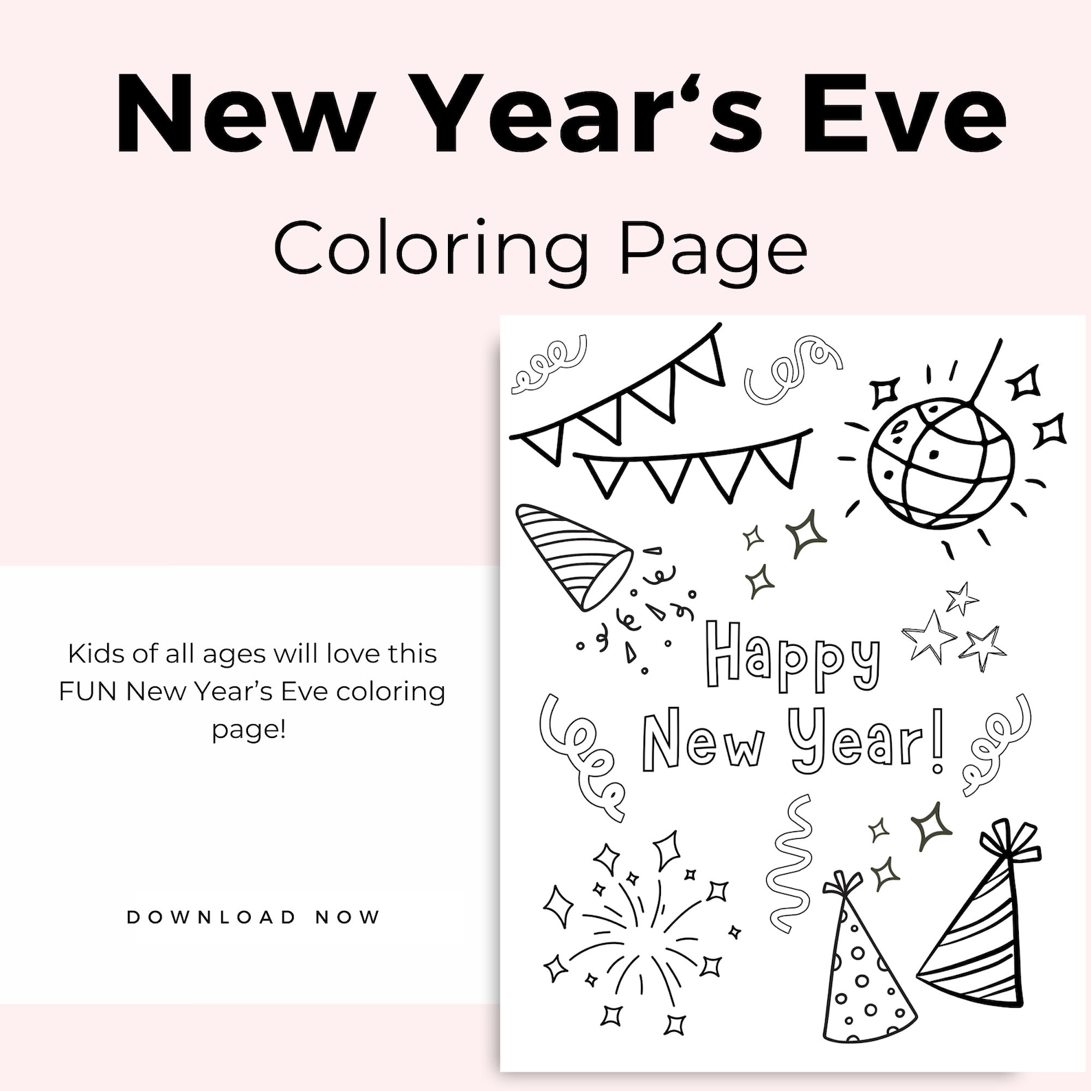 New Years Eve Coloring Page for Kids, New Year Activities for Kids ...