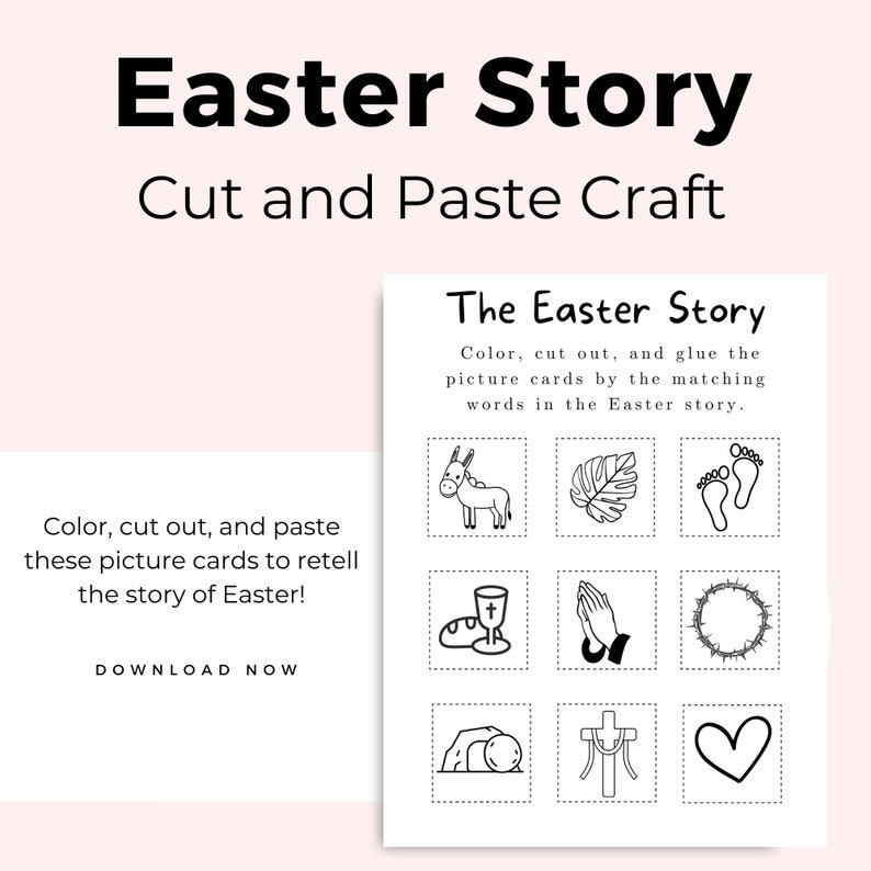 Easter Story Color Cut and Paste Craft for Kids, Printable Holy Week ...