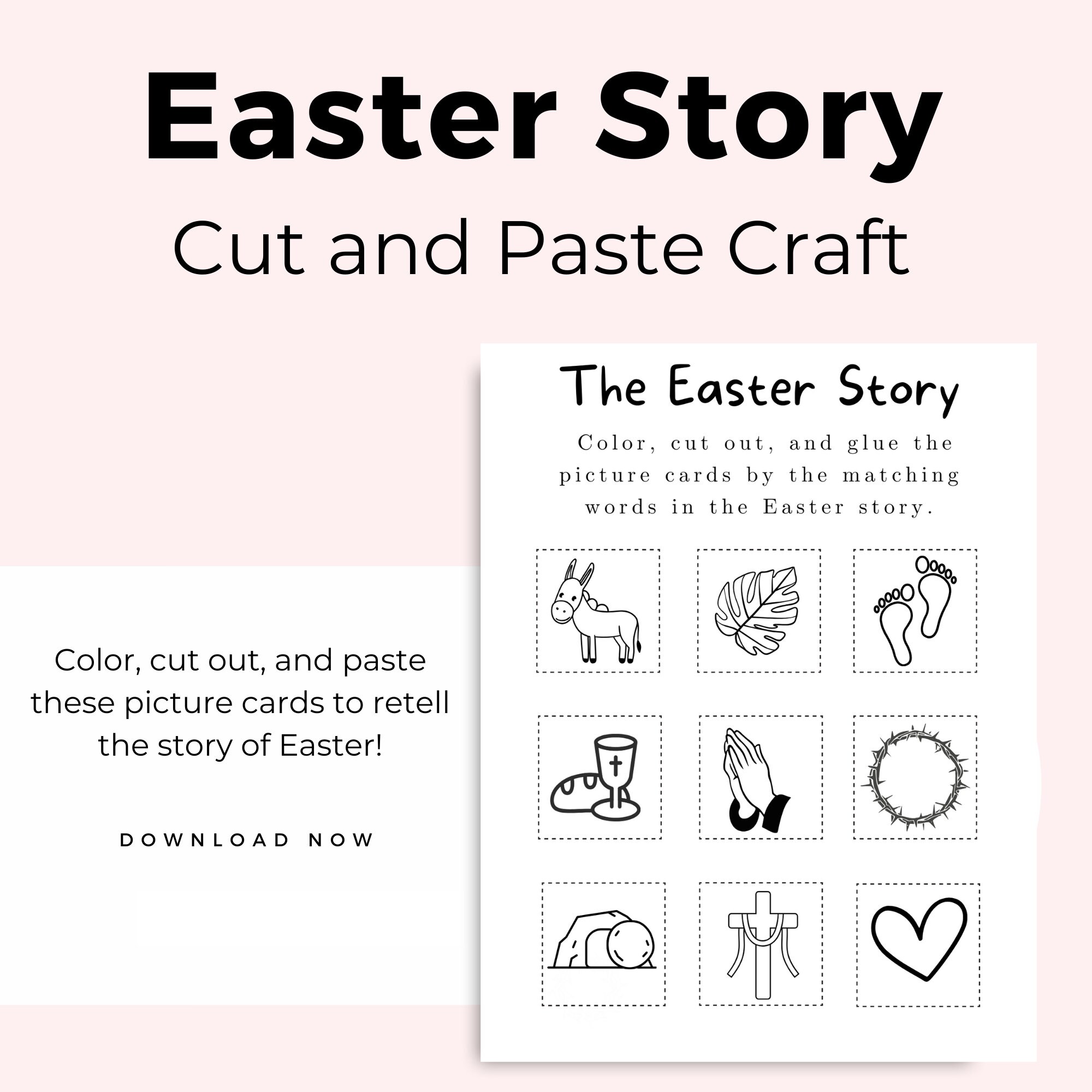Easter Story Color Cut and Paste Craft for Kids, Printable Holy Week ...