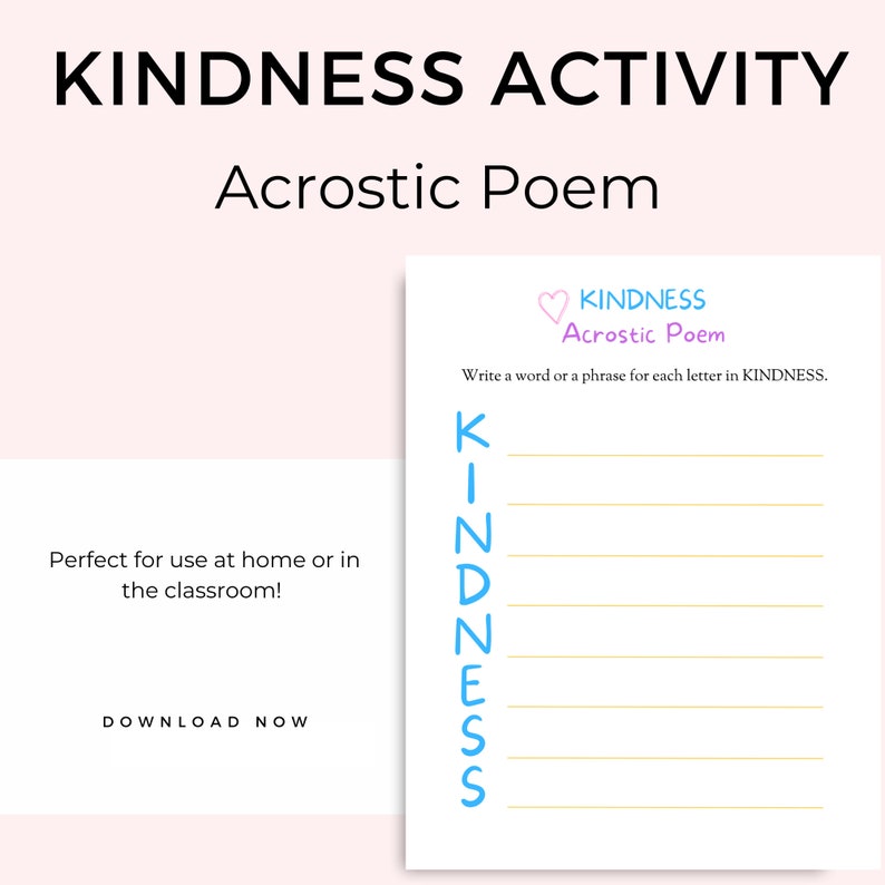 Kindness Activity for Kids Printable Acrostic Poem Template, Friendship ...