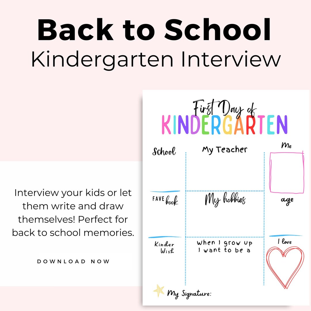 Back to School Kindergarten Interview Printable, First Day of ...