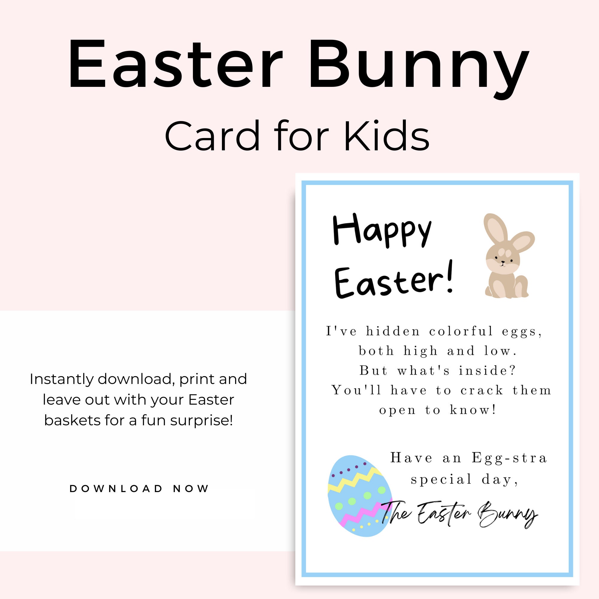 Easter Bunny Letter for Kids Printable Blue, Kid Activity for Easter ...