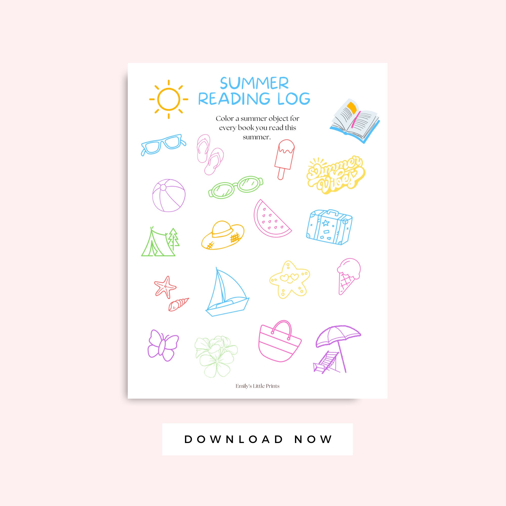 Summer Reading Log for Kids Multicolor, Coloring Page for Summer Book ...