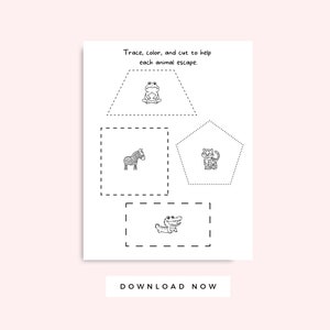 Jungle Animals Preschool Cutting and Tracing Practice, Kid Activity ...