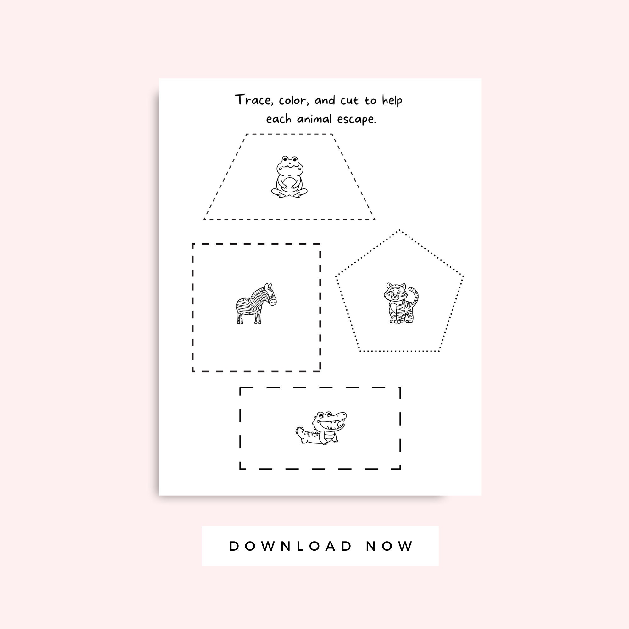 Jungle Animals Preschool Cutting and Tracing Shapes Practice, Black and ...