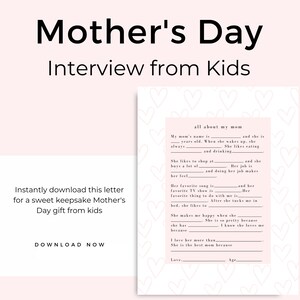 Mother's Day Letter From Kids Printable Pink & Pink Hearts, Mom's Day ...