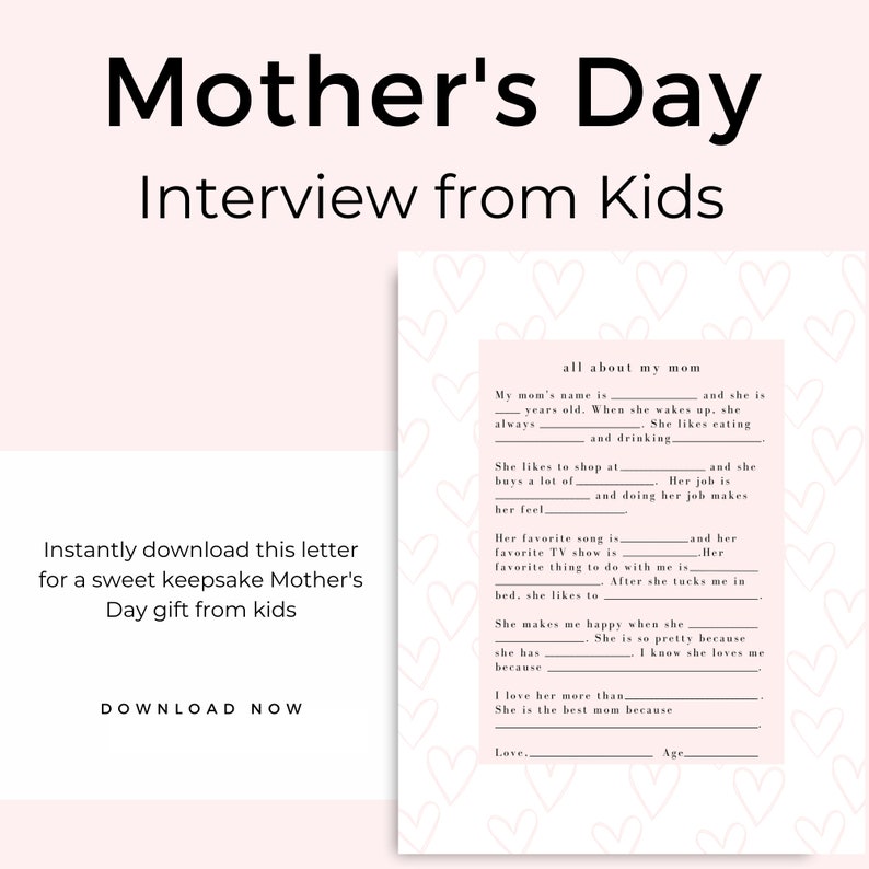 Mother's Day Letter From Kids Printable Pink & Pink Hearts, Mom's Day ...