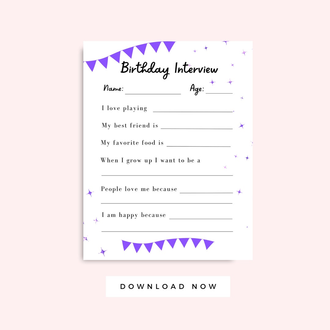 Birthday Interview Kids Printable, Kid Birthday Questions Instant ...