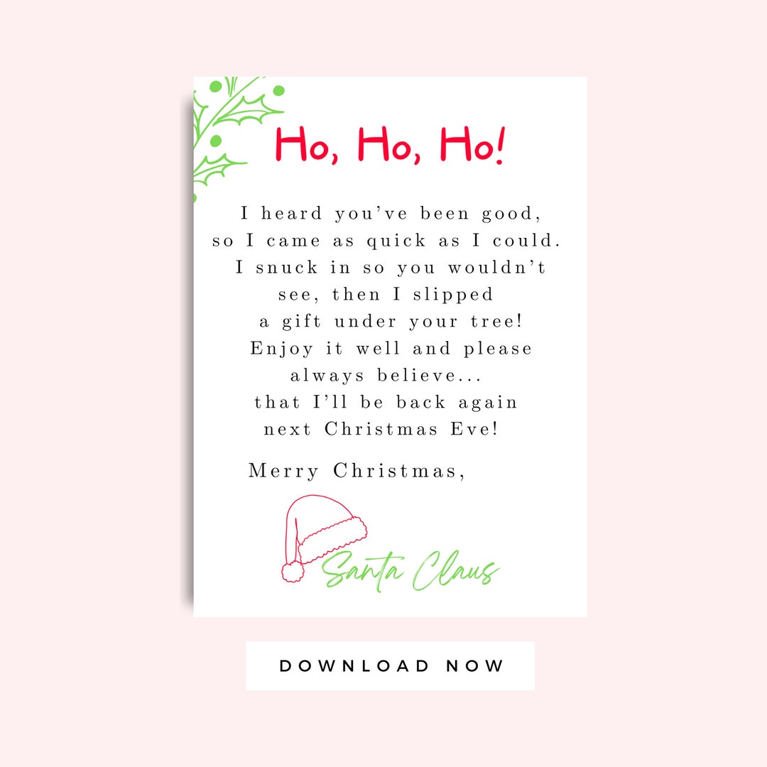 Santa Letter for Kids Printable, Printable Card From Santa for Kids on ...