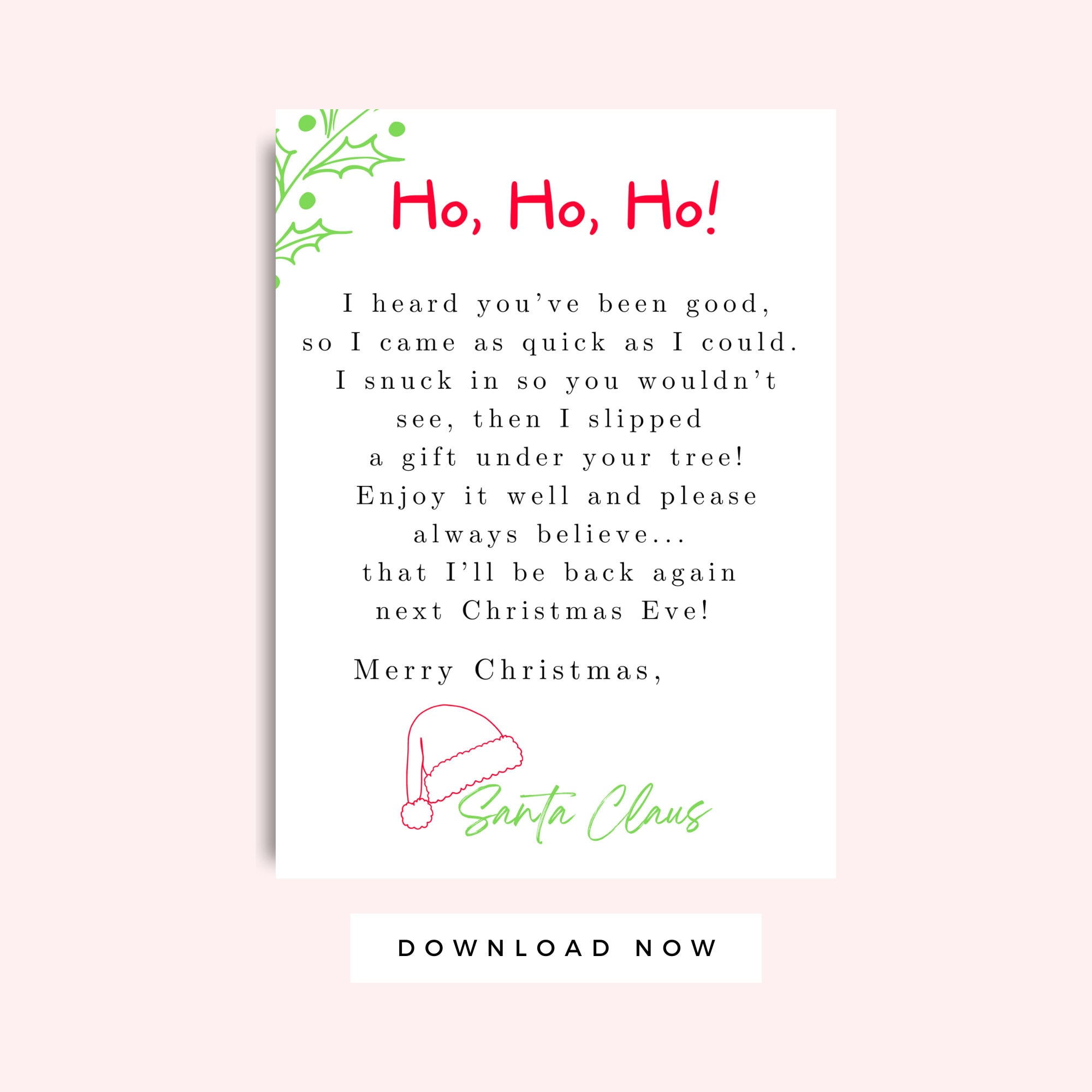 Santa Letter for Kids Printable, Printable Card From Santa for Kids on ...