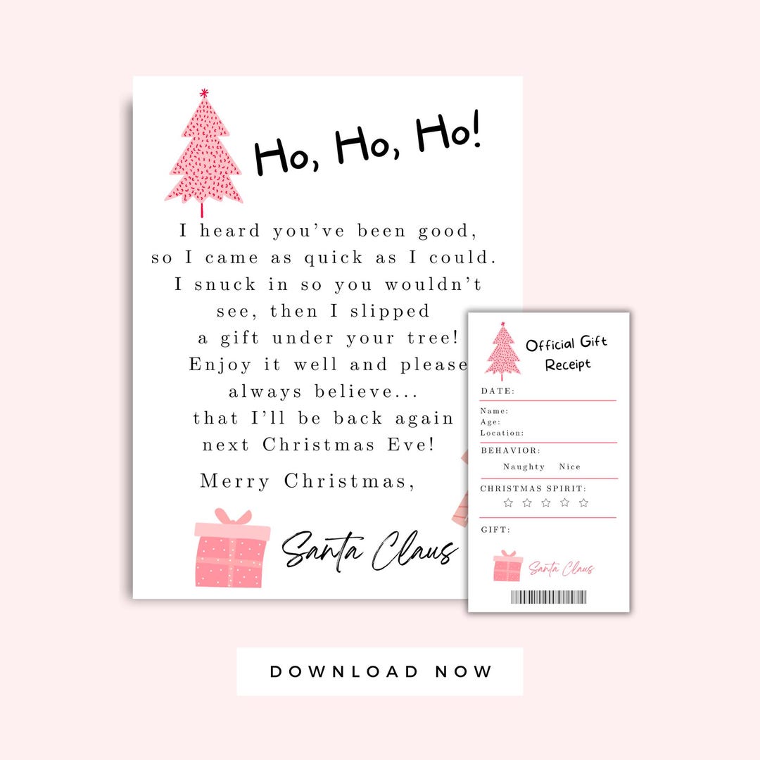 Santa Letter for Kids Printable, Santa Gift Receipt Printable Card ...