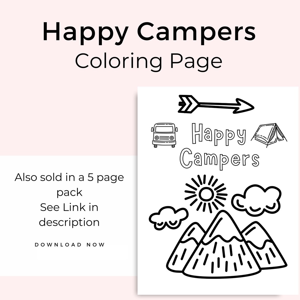 Camping Coloring Pages PDF Printable, Happy Campers Picture, Summer Kid ...
