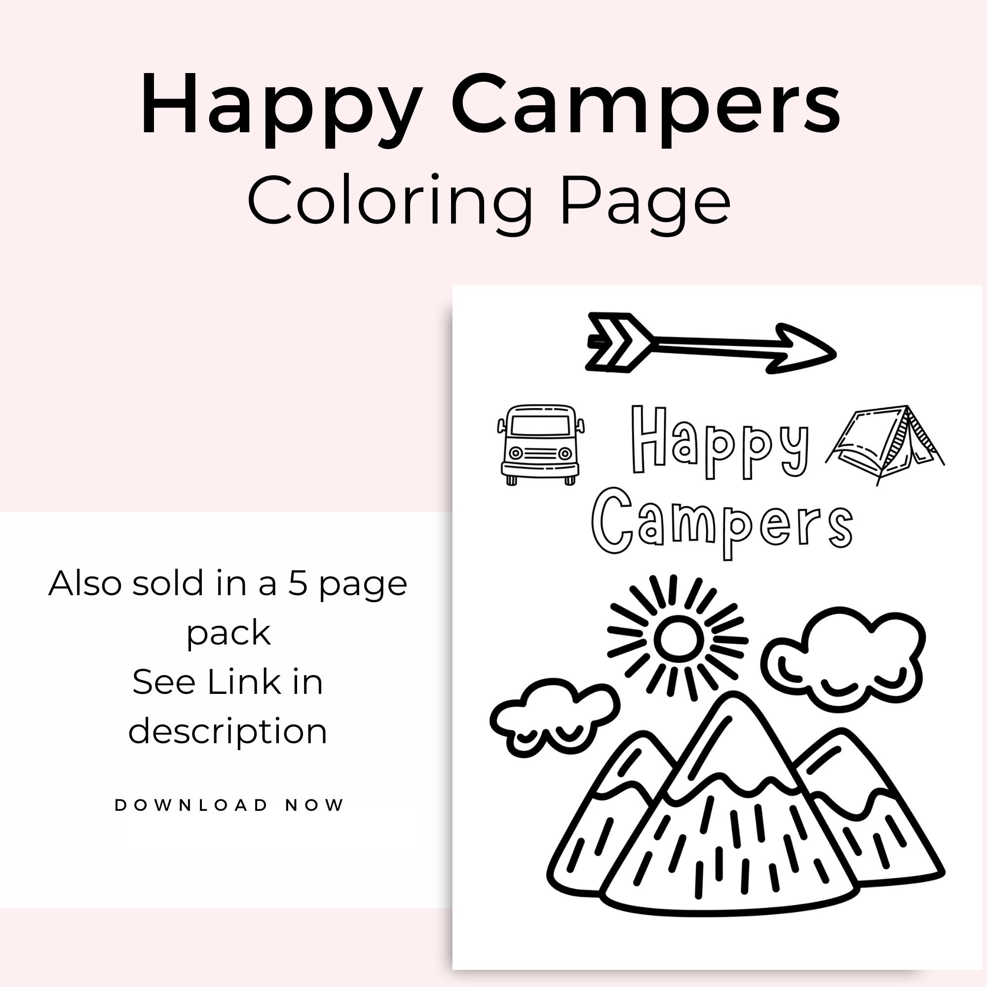 Camping Coloring Pages PDF Printable, Happy Campers Picture, Summer Kid ...