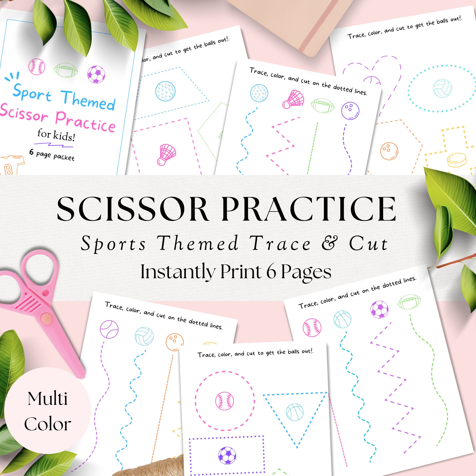 Sports Themed Preschool Cutting and Tracing Practice, Kid Activity ...