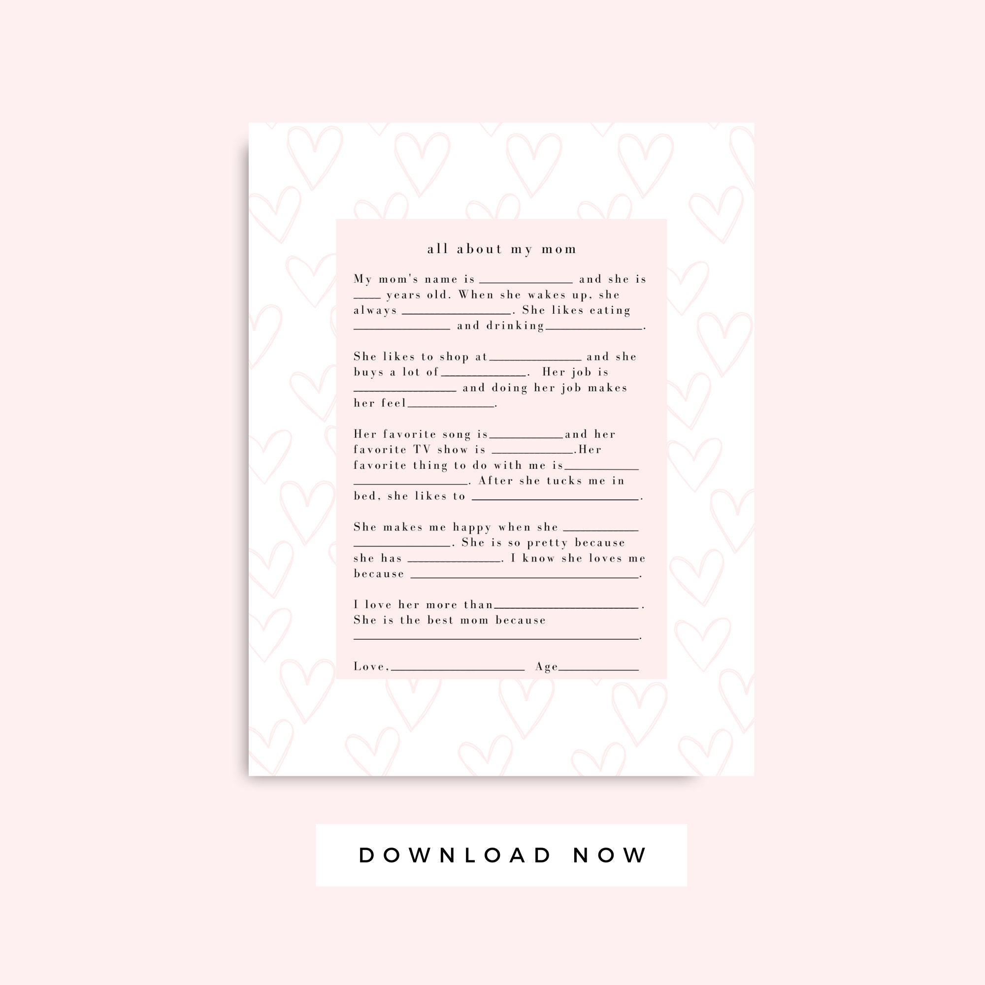 Mother's Day Letter From Kids Printable Pink & Pink Hearts, Mom's Day ...