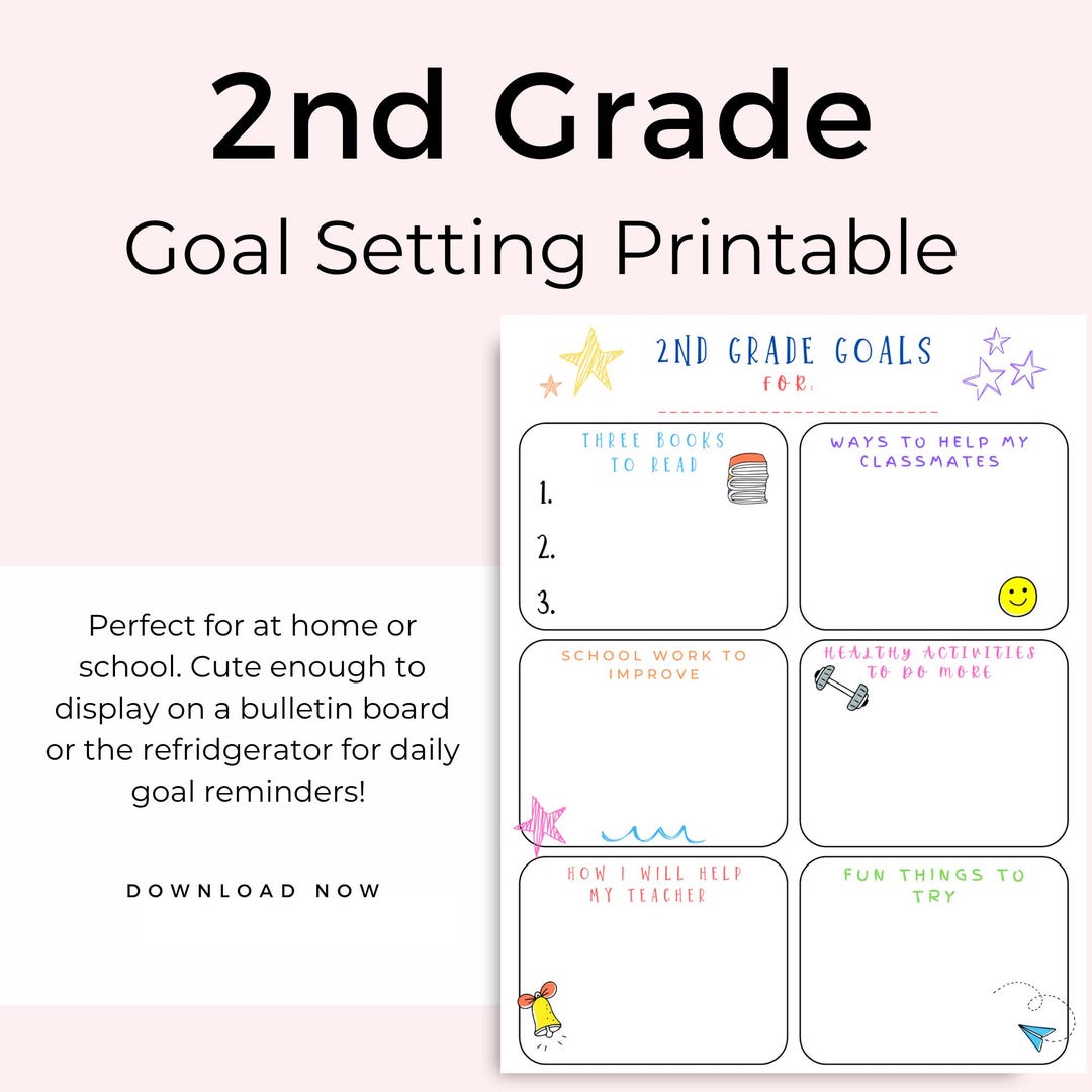 Second Grade Goals Worksheet Printable, Back to School 2nd Grade ...