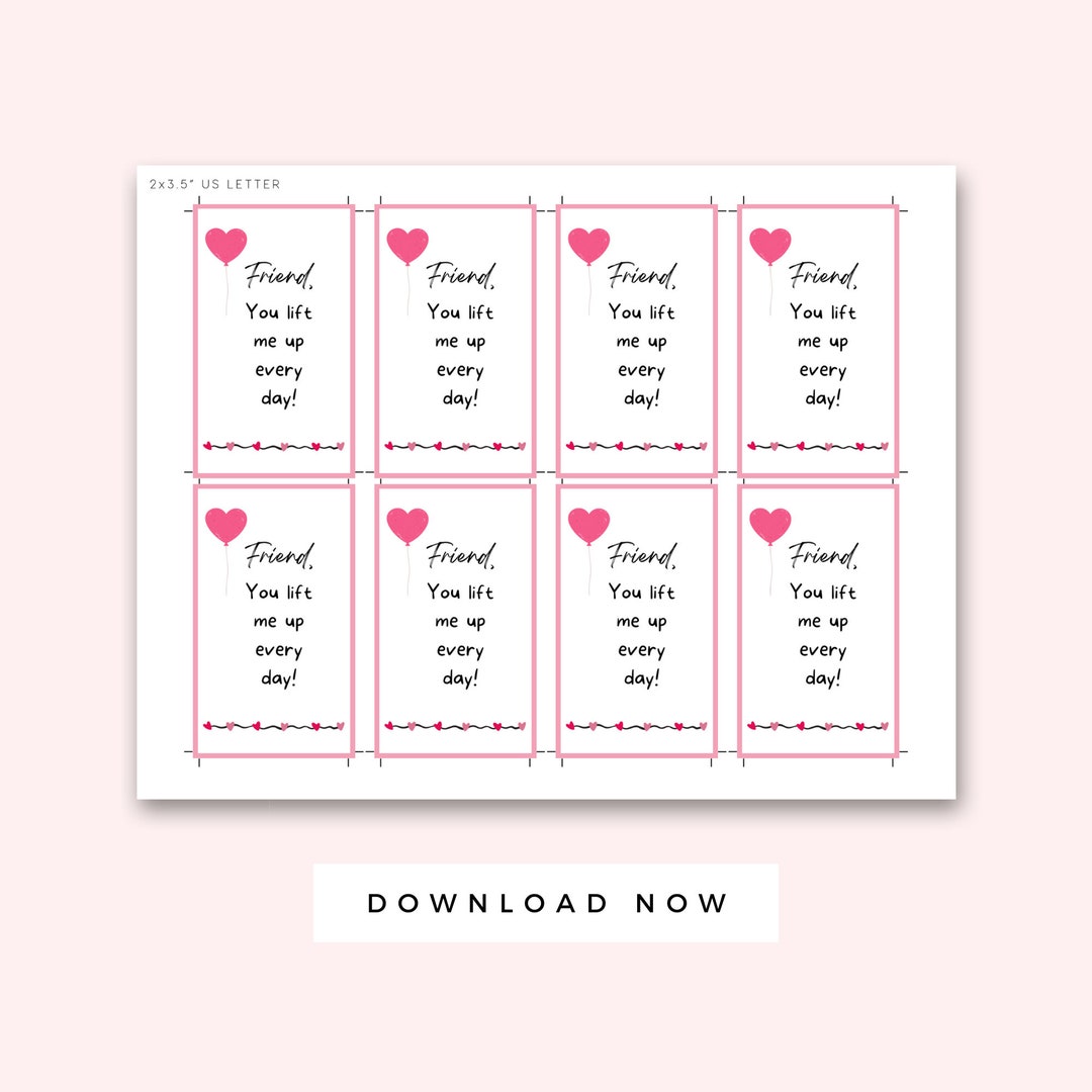 Pink Balloon Valentine's Day Cards for Classmates, Instant Printable ...