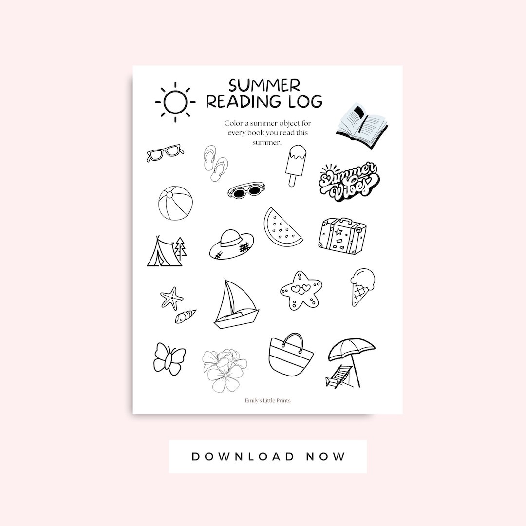 Summer Reading Log for Kids Black & White, Coloring Page for Summer ...