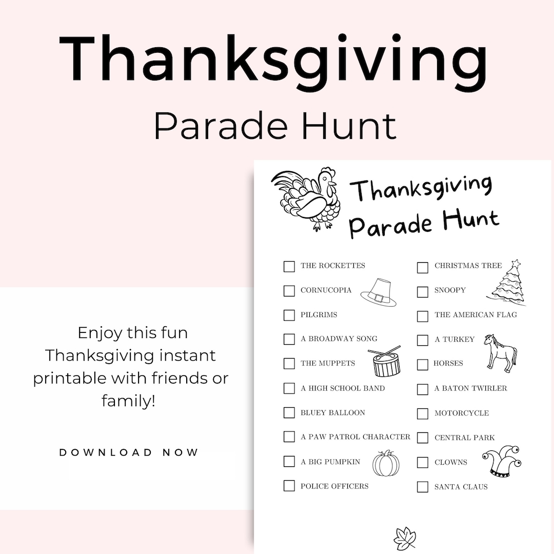 Thanksgiving Parade Scavenger Hunt, Printable Thanksgiving Kid Activity ...