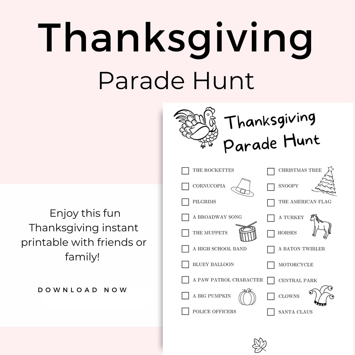 Thanksgiving Parade Scavenger Hunt, Printable Thanksgiving Kid Activity ...