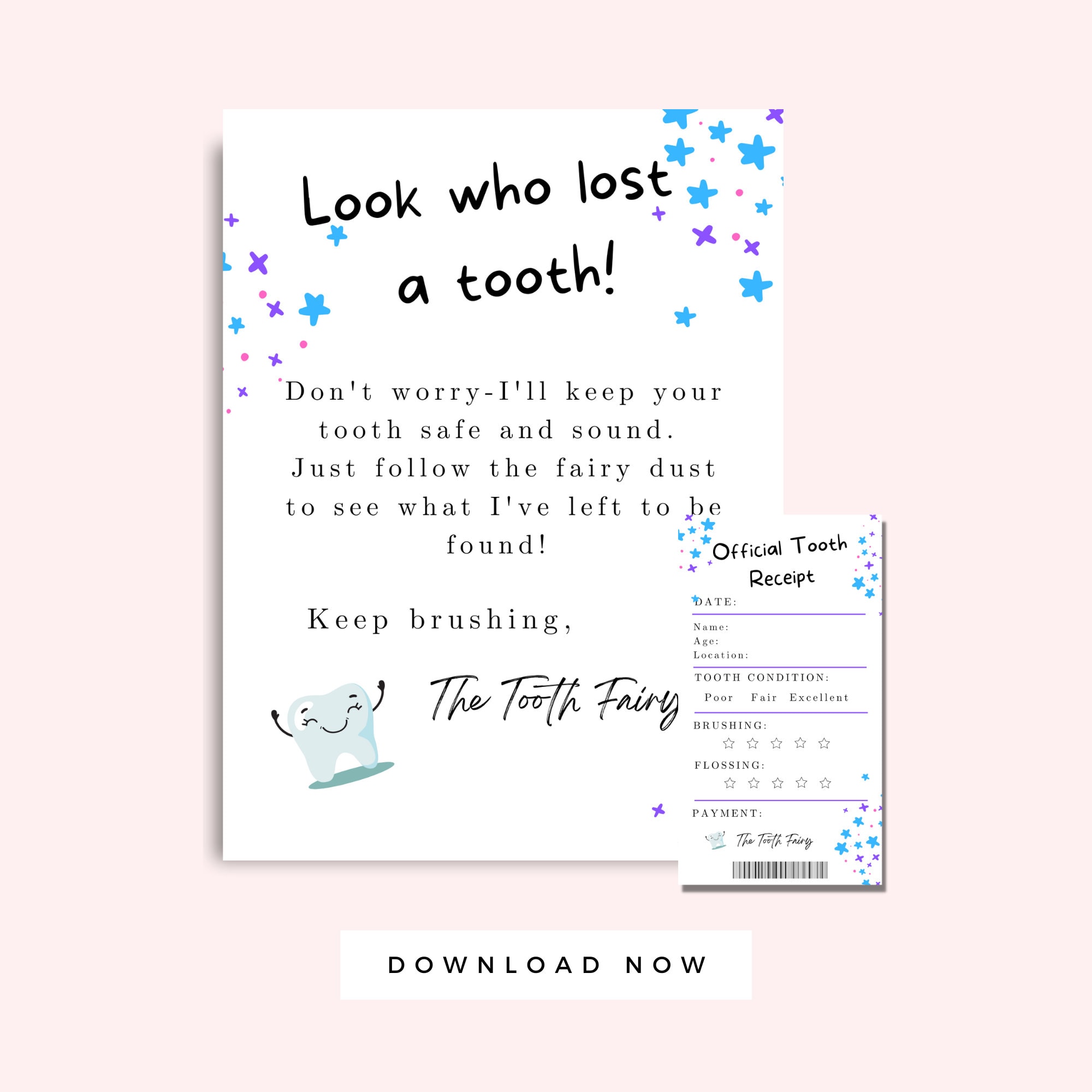 Printable Tooth Fairy Letter and Lost Tooth Receipt for Kids Bright ...