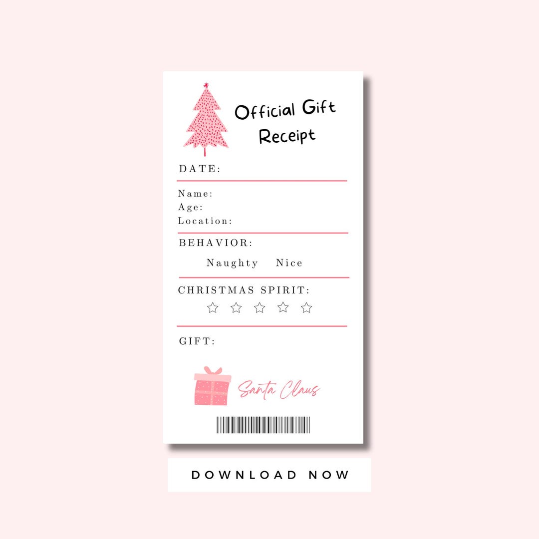 Pink Santa Gift Receipt for Kids Printable, Printable Card From Santa ...