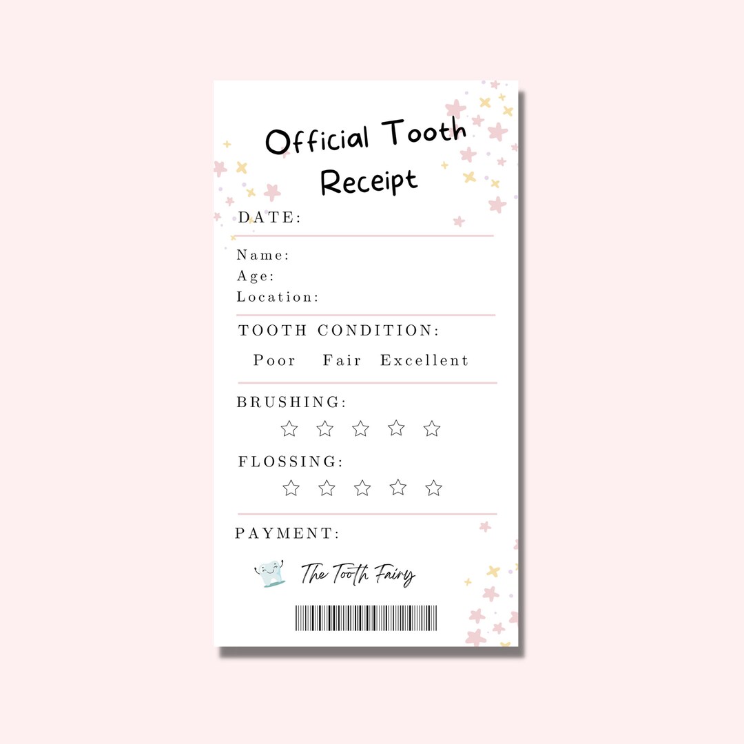 Tooth Fairy Receipt for Kids Printable, Tooth Fairy Note, Lost Tooth ...