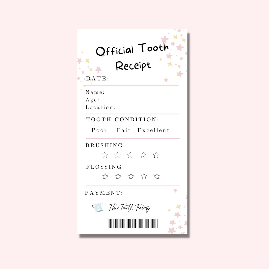 Tooth Fairy Receipt for Kids Printable, Tooth Fairy Note, Lost Tooth ...