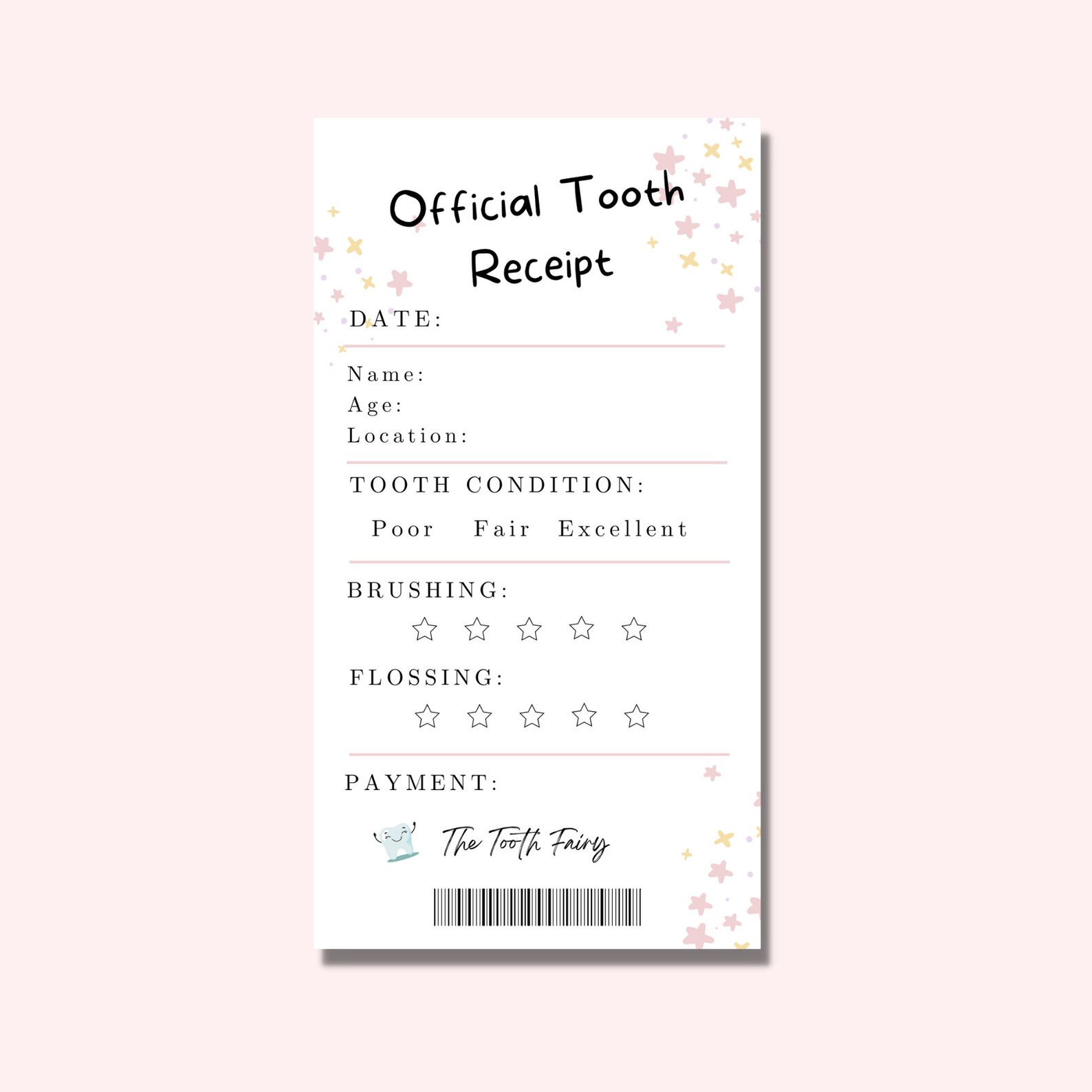 Tooth Fairy Receipt for Kids Printable, Tooth Fairy Note, Lost Tooth ...