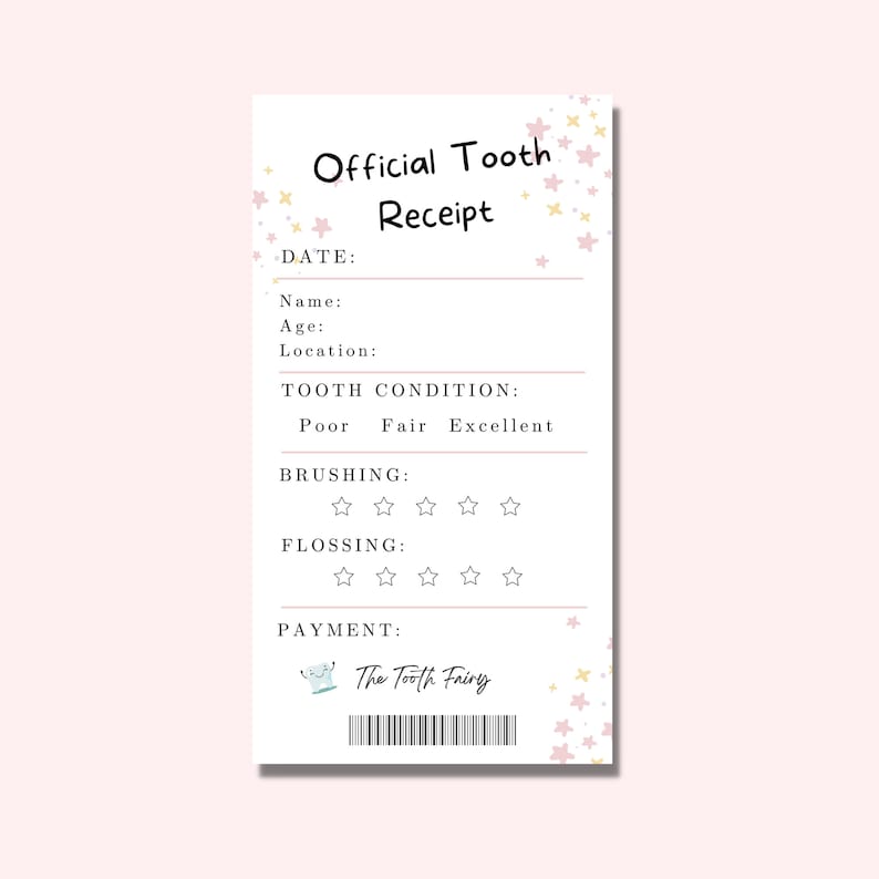 Tooth Fairy Receipt for Kids Printable, Tooth Fairy Note, Lost Tooth ...