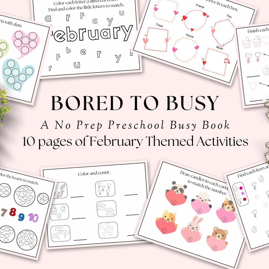 February Busy Book, Valentine Kid Activities, Printable Preschool Busy ...