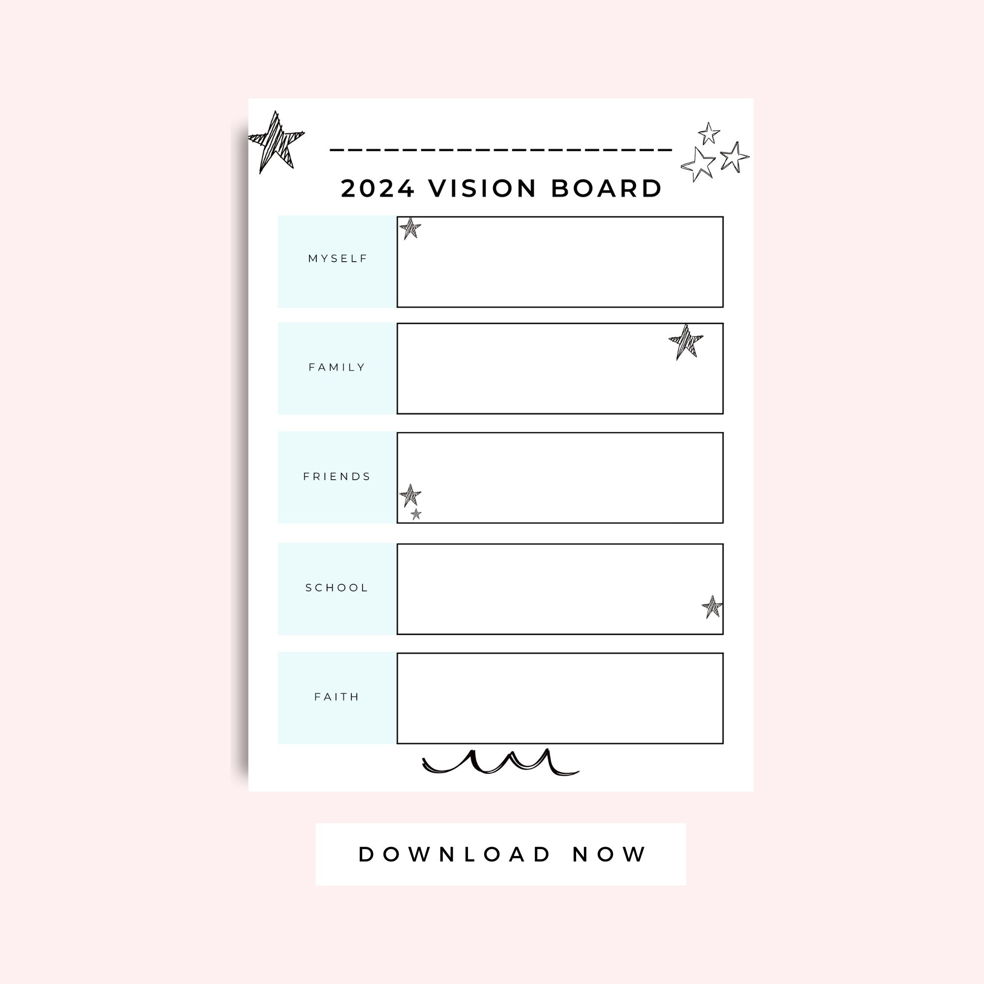 2024 Vision Board Printables for Kids, New Years Coloring Page, New ...