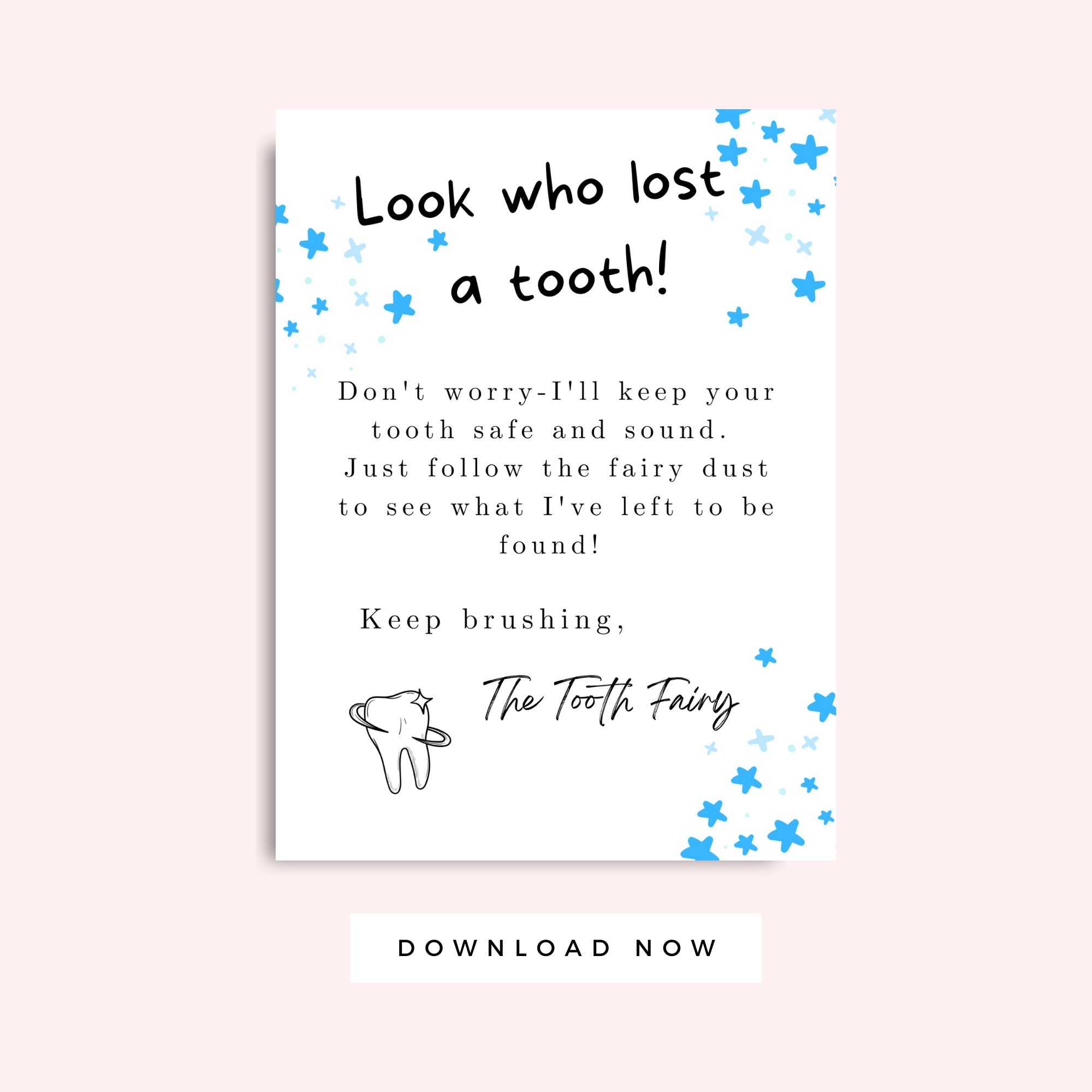 Tooth Fairy Letter for Kids Printable, Bright Blue Tooth Fairy Note ...