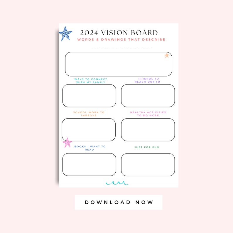 2024 Vision Board Printables for Kids New Years Coloring - Etsy